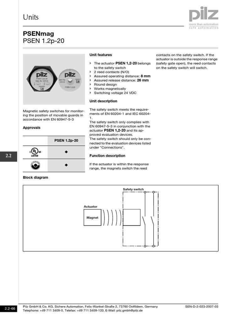 Sensor Magnetico Pilz Psen 1.2p-201.2-208mm | PDF | Switch | Classical ...