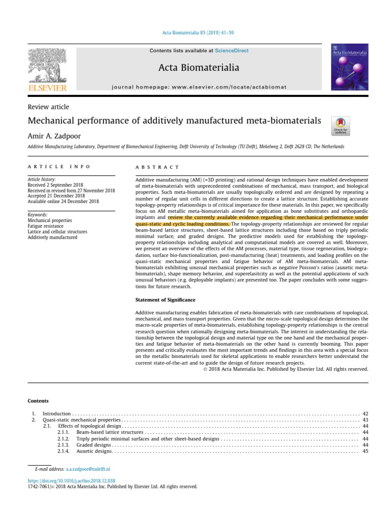 Mechanical Performance of Additively Manufactured Meta-Biomaterials ...