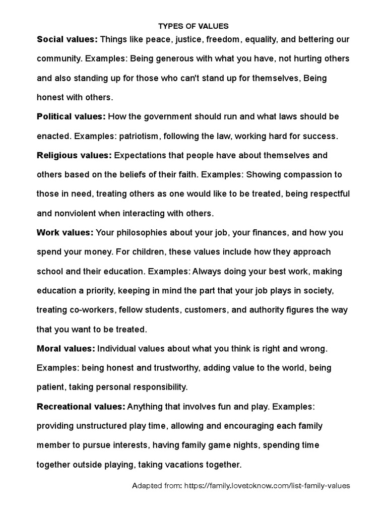 Types of Values | PDF