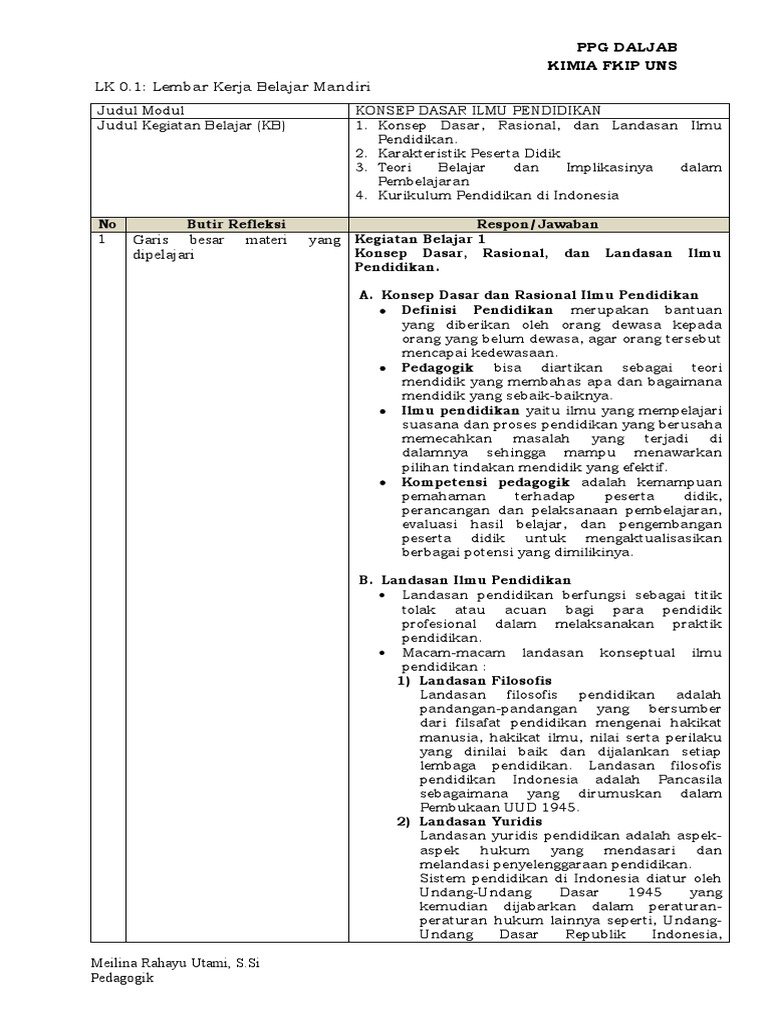 LK 1 Pedagogi Modul 1 Konsep Dasar Ilmu Pendidikan | PDF