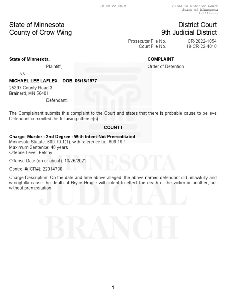 Murder Charge Against Michael Laflex | PDF | Arrest Warrant | Arrest