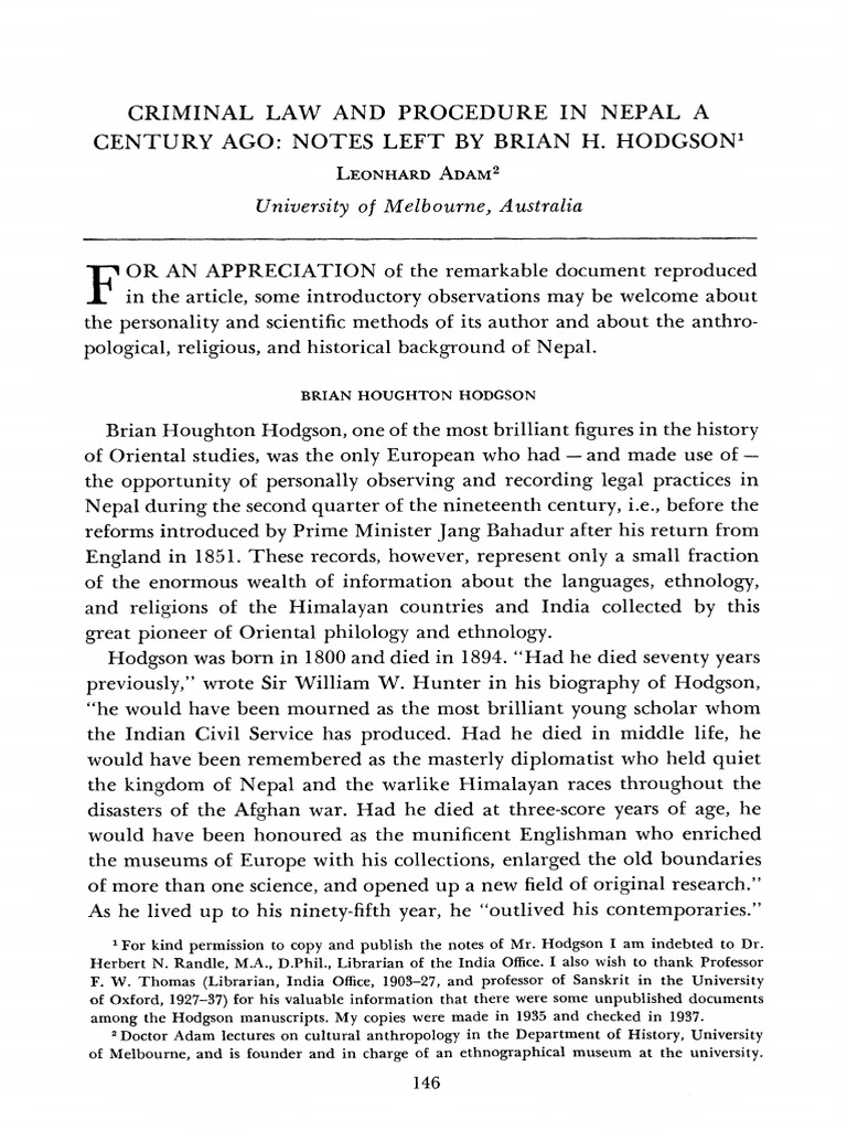 1950 Criminal Law and Procedure in Nepal A Century Ago - Hodgson by Adam in Far Eastern ...