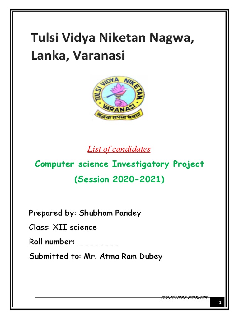Computer Science Investigatory Project Pdf Software Testing Computer Program 