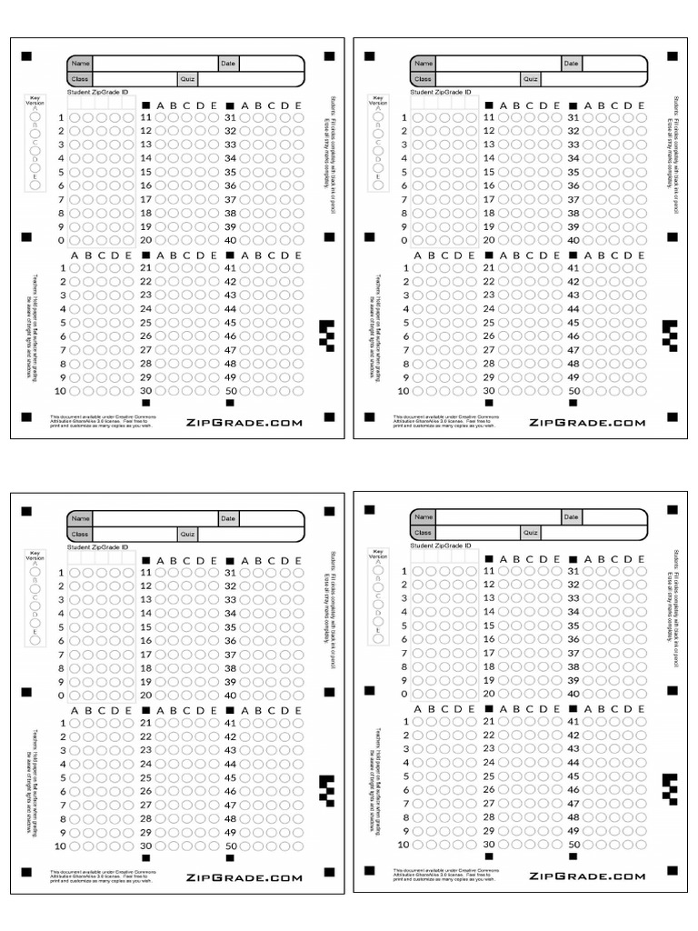 Zipgrade Answersheet 50 Items | PDF