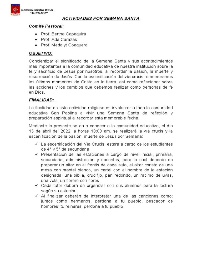 Actividades Por Semana Santa | PDF | Estaciones de la Cruz | Jesús