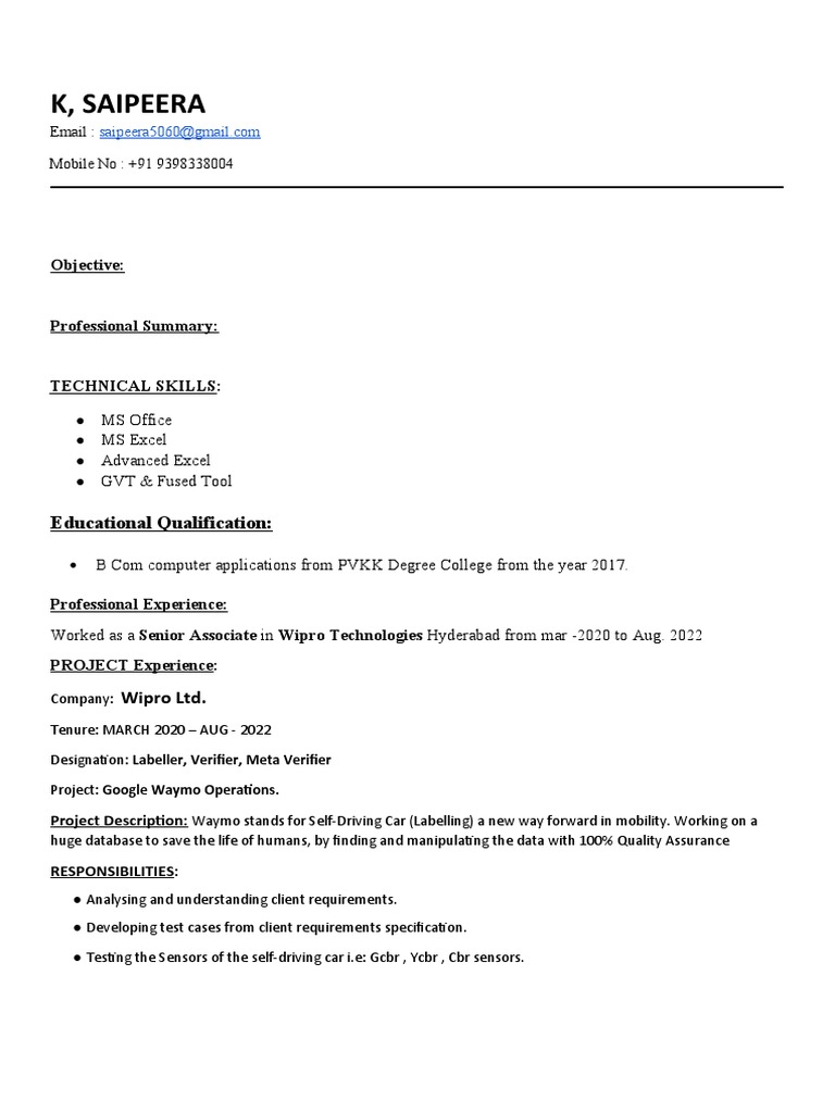 Saipeera Waymo Resume | PDF | Business