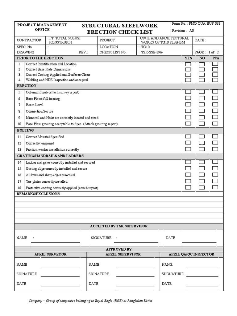 031 Steel Structure Checklist | PDF | Building Materials | Materials