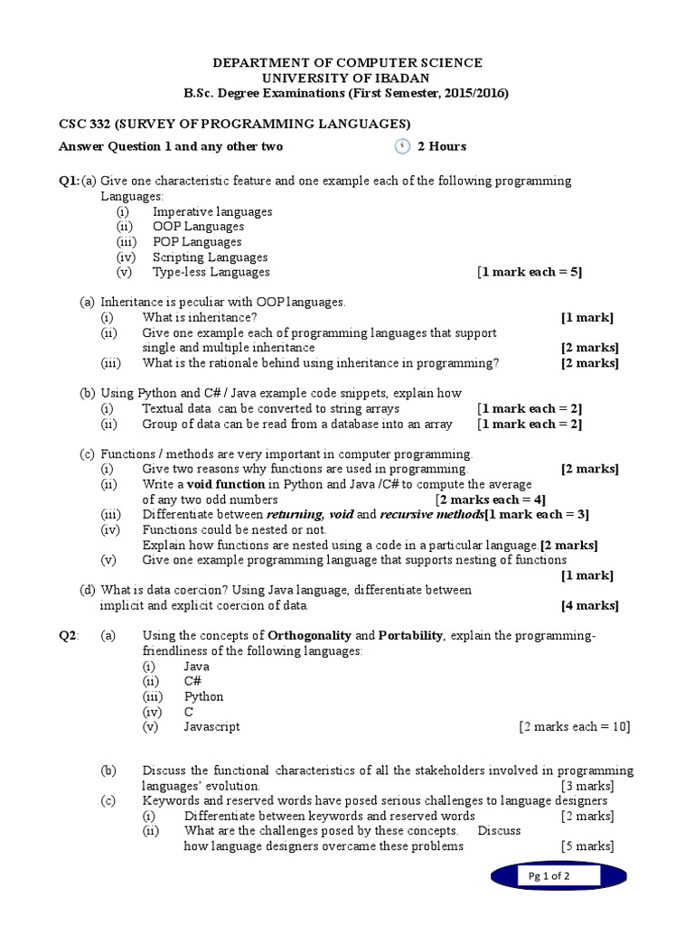 CSC 332 Past Questions and Marking Scheme | PDF | Reserved Word ... CSC 332 Past Questions and Marking Scheme | PDF | Reserved Word ...
