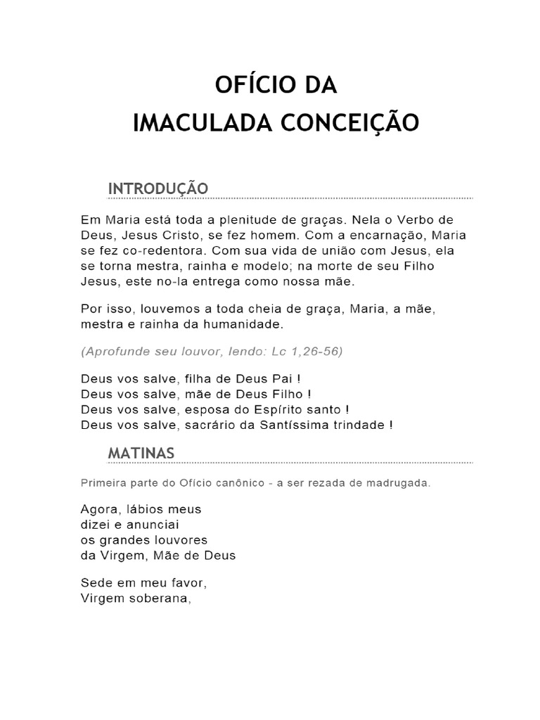 OFÍCIO DA IMACULADA CONCEIÇÃO - PDF Download Grátis | PDF