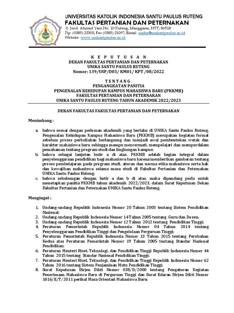 SK Panitia PKKMB FPP 2022 fIX - 16082022 | PDF