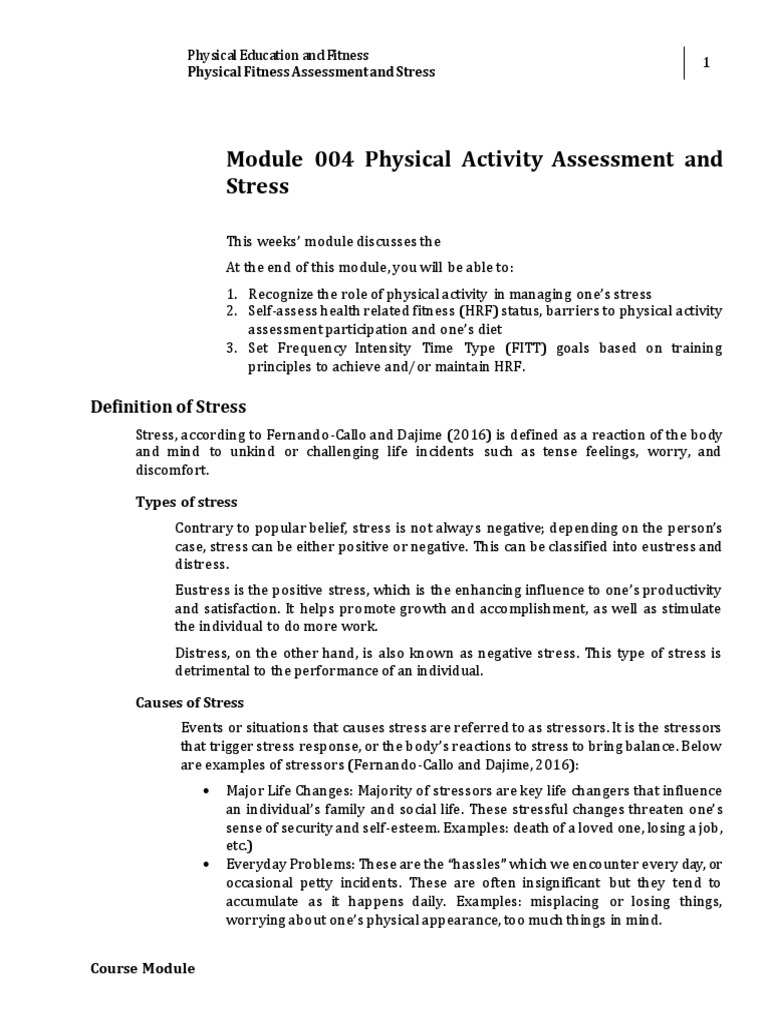 Week 004-Module Physical Activity Assessment and Stress | PDF | Stress ...