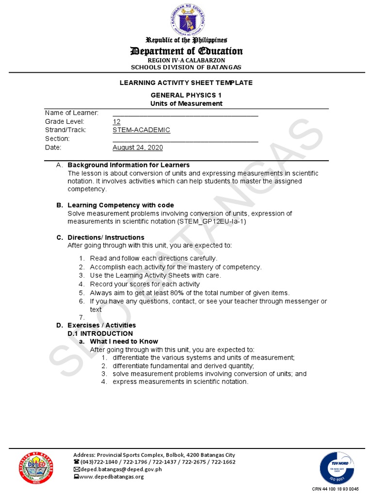 GP1 LAS Q1W1 Day1 | PDF | Significant Figures | International System Of Units
