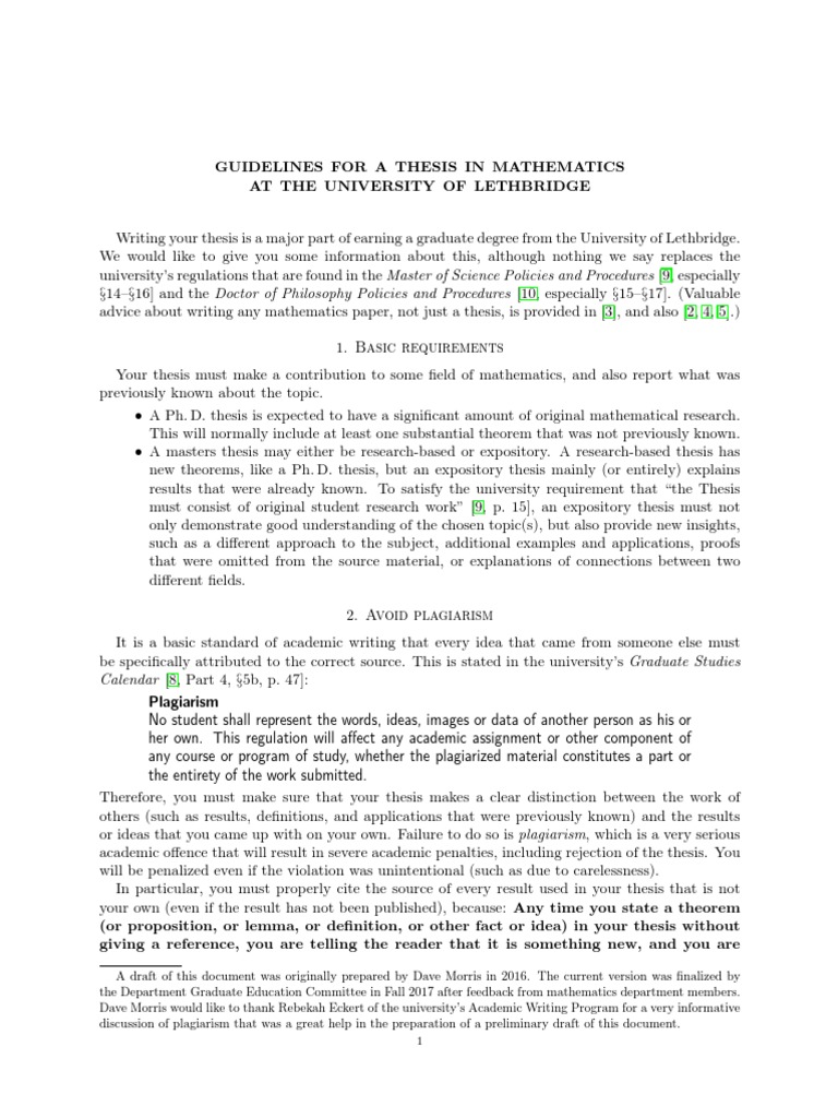 2018 - Math Thesis Guidelines 0 | PDF | Thesis | Plagiarism 2018 - Math Thesis Guidelines 0 | PDF | Thesis | Plagiarism