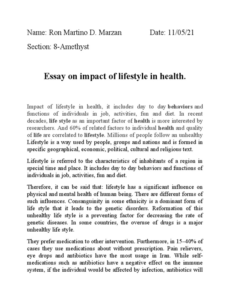 Essay On Impact of Lifestyle in Health | PDF