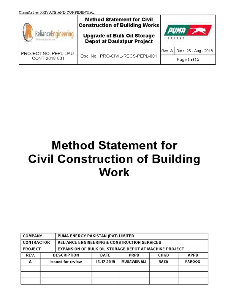 Rev-2 Method Statement For Building Construction Works Puma Energy ...