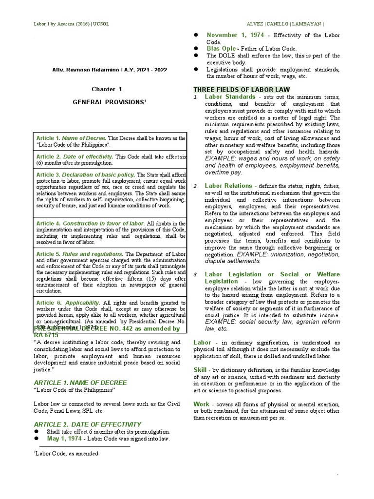 LABOR 1 (2021-2022, ARB) - PreMidterm Notes | PDF | Cost Of Living ...