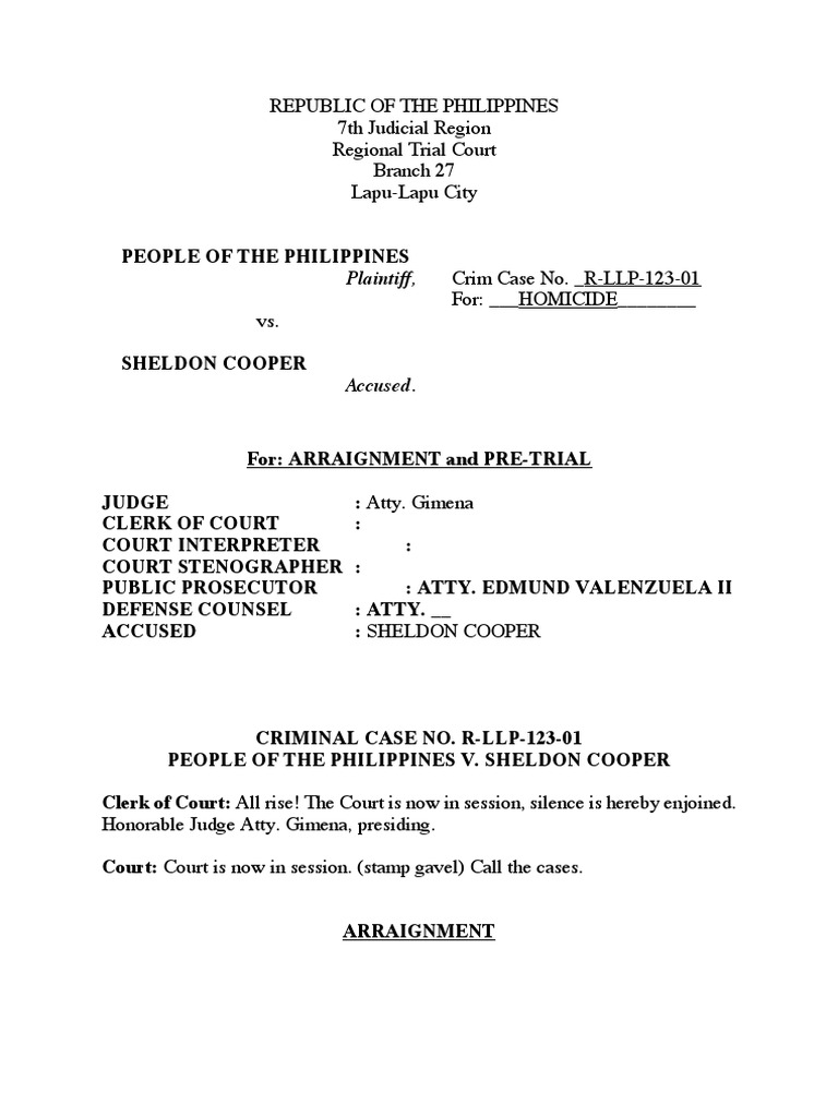 The Arraignment and Pre-Trial of Sheldon Cooper for the Alleged ...