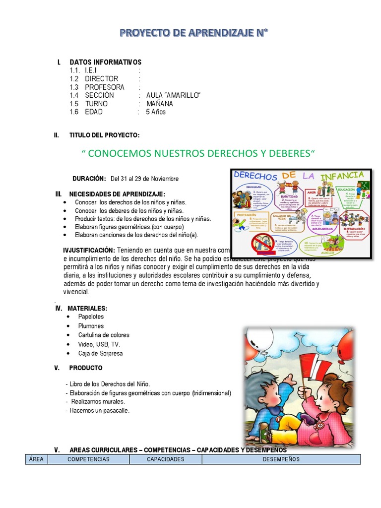Proyecto 9 Derechos Del Niño 2022 | PDF | Aprendizaje | Evaluación