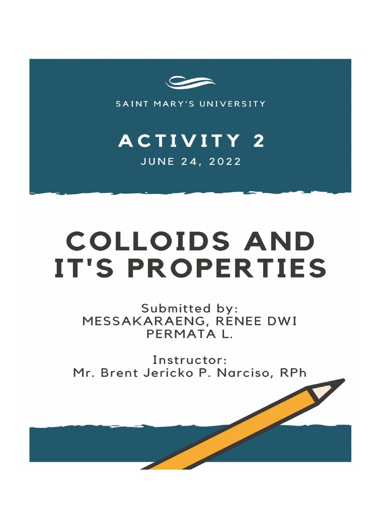 Laboratory Experiment 2 Colloids And Their Properties Pdf Colloid Chemical Substances
