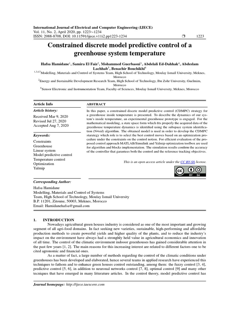 Constrained Discrete Model Predictive Control of A Greenhouse System Temperature | Download Free ...