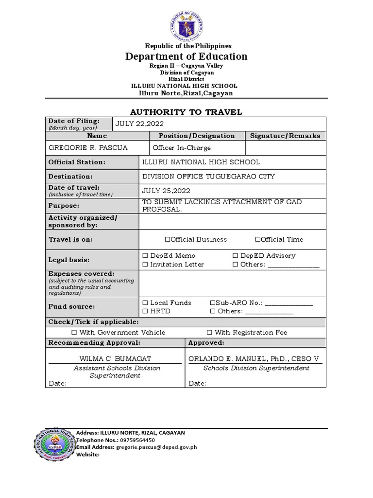 DepEd Travel Authority | PDF