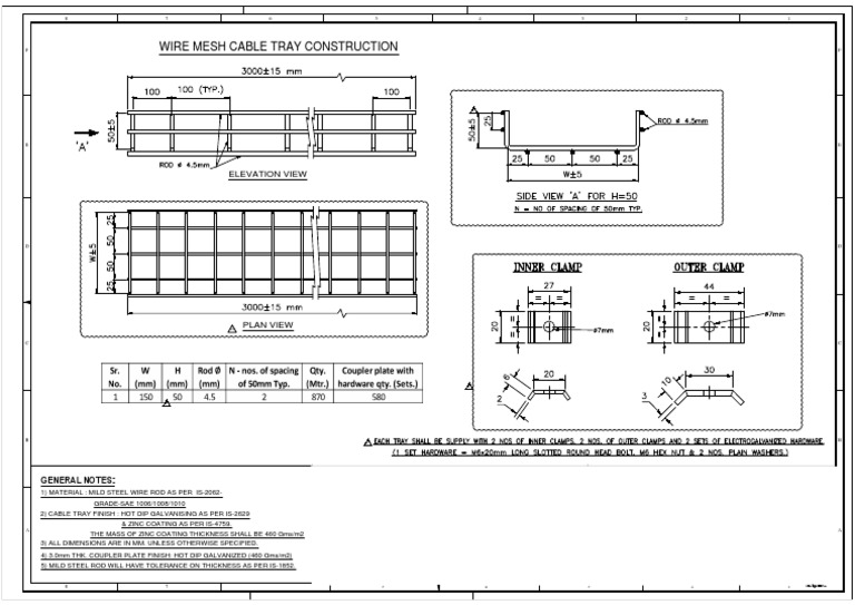 Wire Mesh Cable Tray Construction Details | PDF