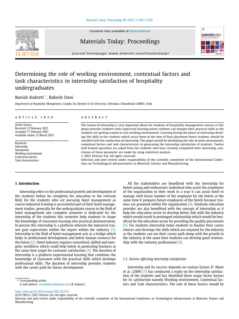 Determining The Role of Working Environment, Contextual Factors and ...