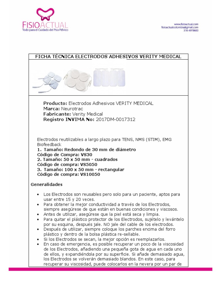 Ficha Técnica Electrodos Adhesivos Verity Medical | PDF | Materiales