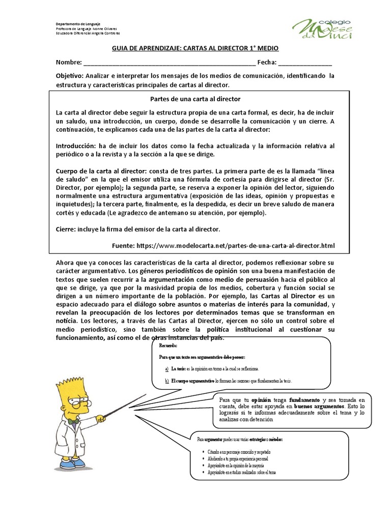 Guia de Carta Al Director 1° Medio | PDF | Crecimiento personal y ...