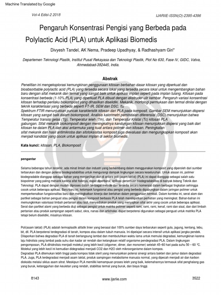 PLA & Kitosan untuk Implan Biomedis | PDF