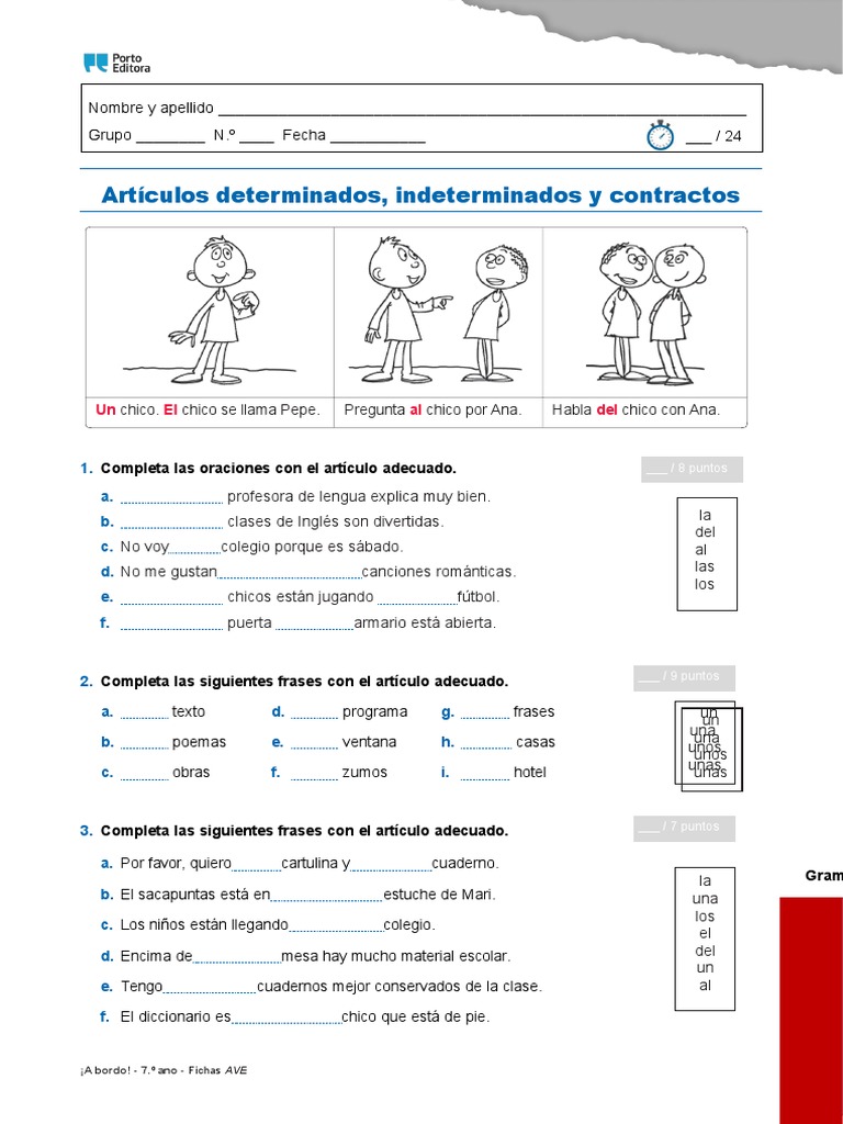 Bord7 Fichas Ave Gram 4 Articulos Determinados Indeterminados | PDF ...