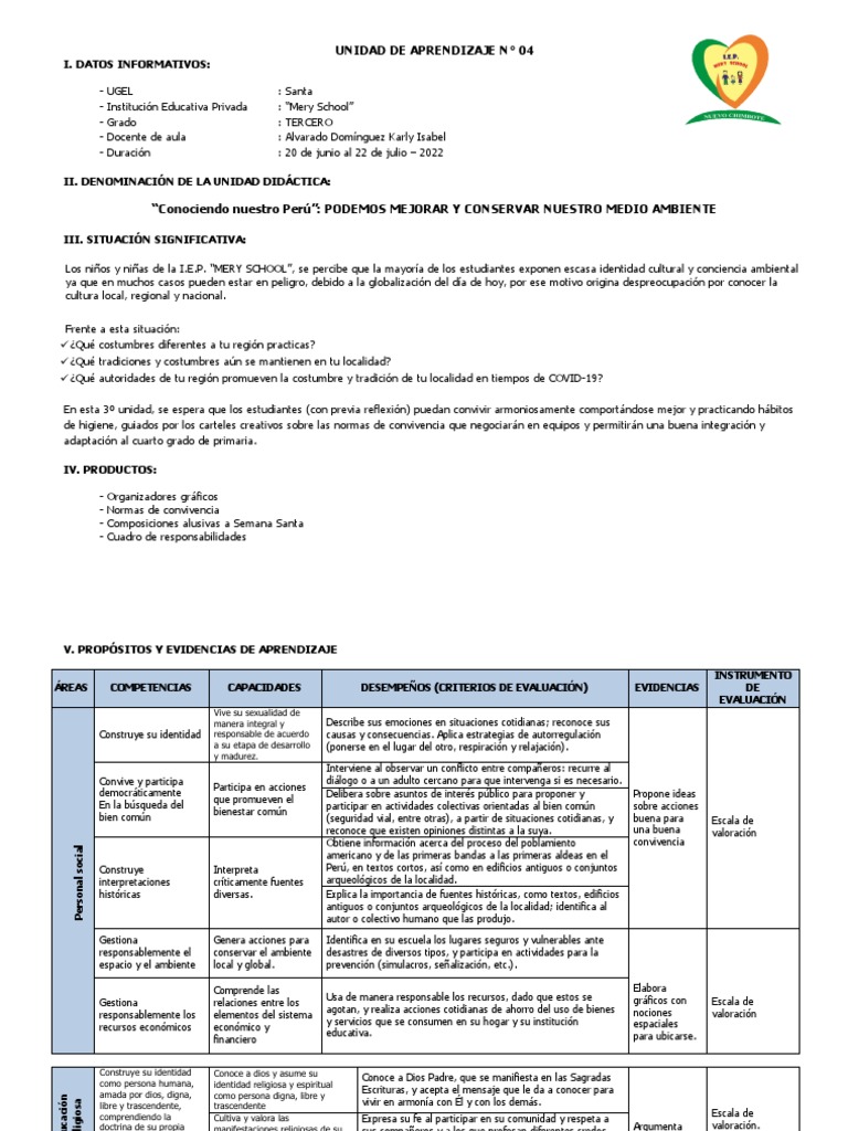4ta Unidad 3er Grado | PDF | Fe | Aprendizaje