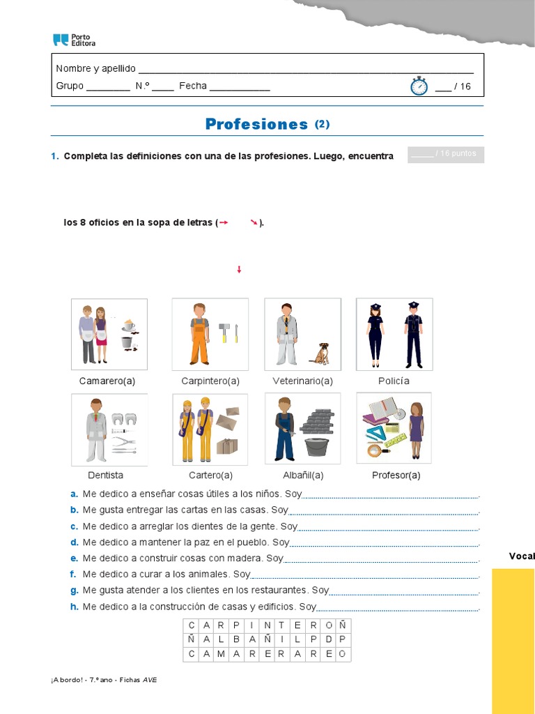 Bord7 Fichas Ave Vocab 21 Profesiones 2 | PDF