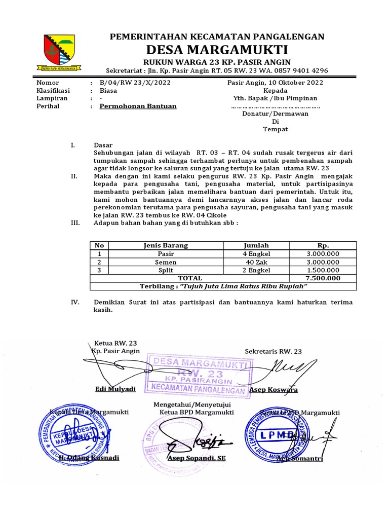 Permohonan Bantuan RW 23 2022 Revisi | PDF