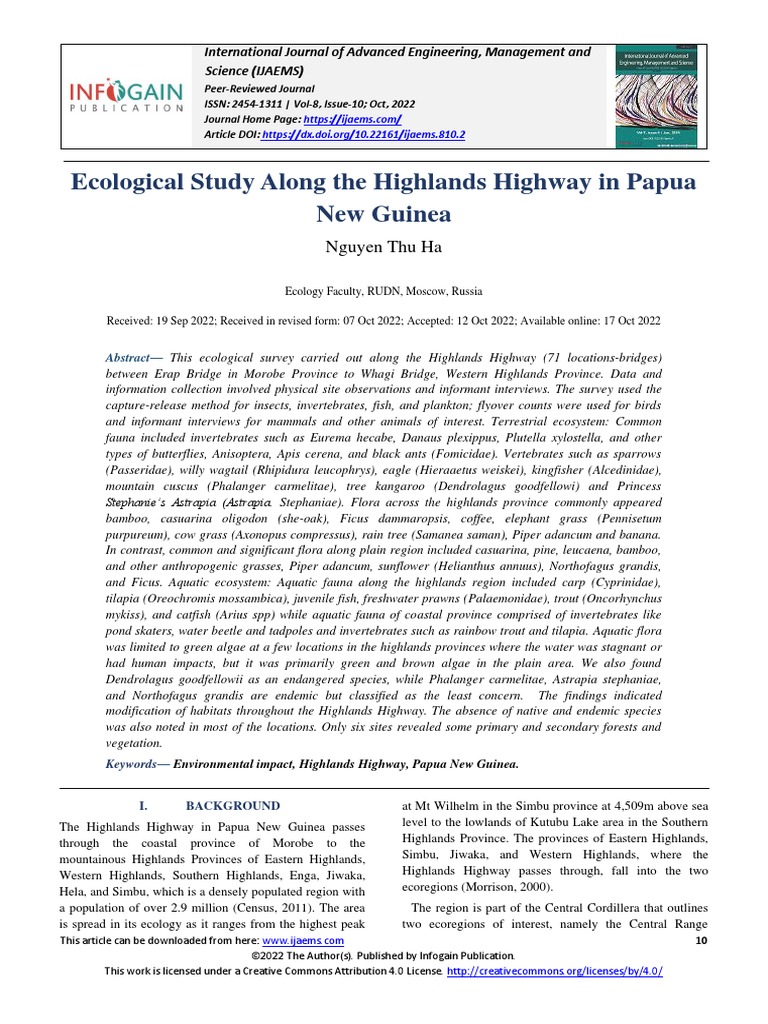 Ecological Study Along The Highlands Highway in Papua New Guinea | PDF ...