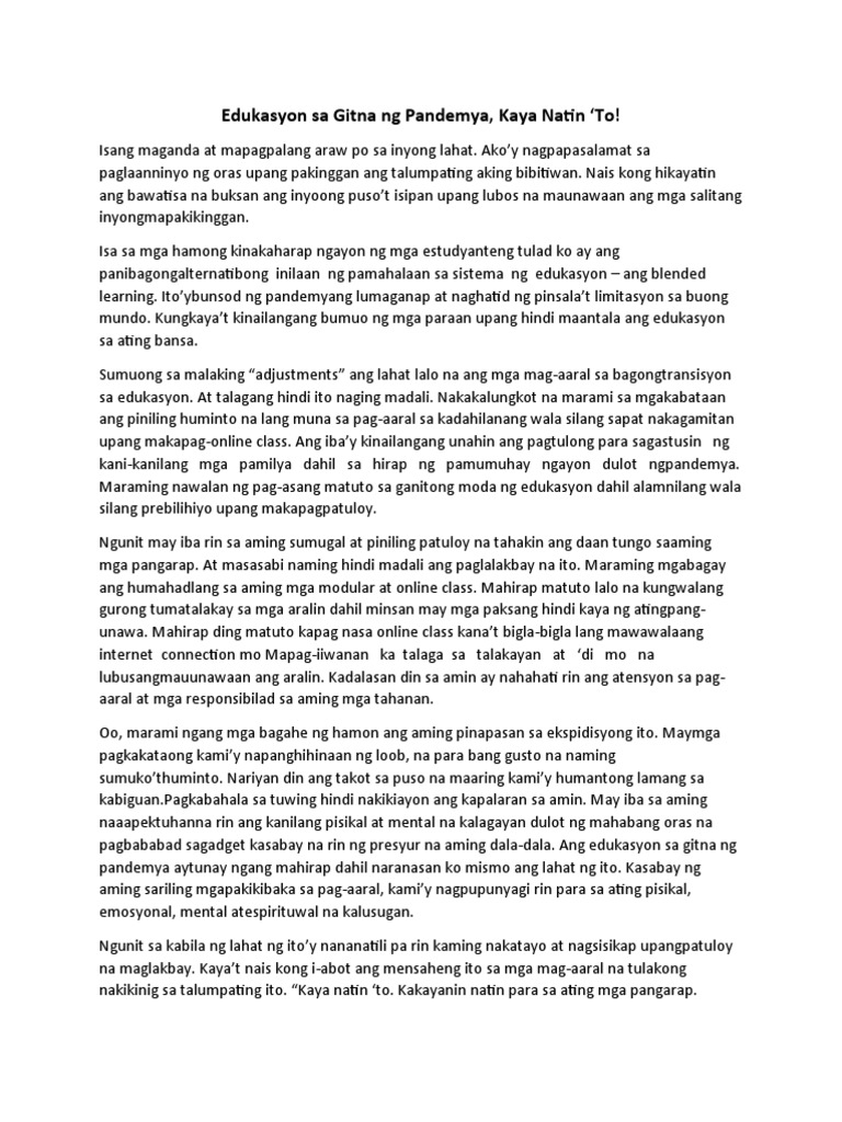 Edukasyon Sa Gitna NG Pandemya | PDF