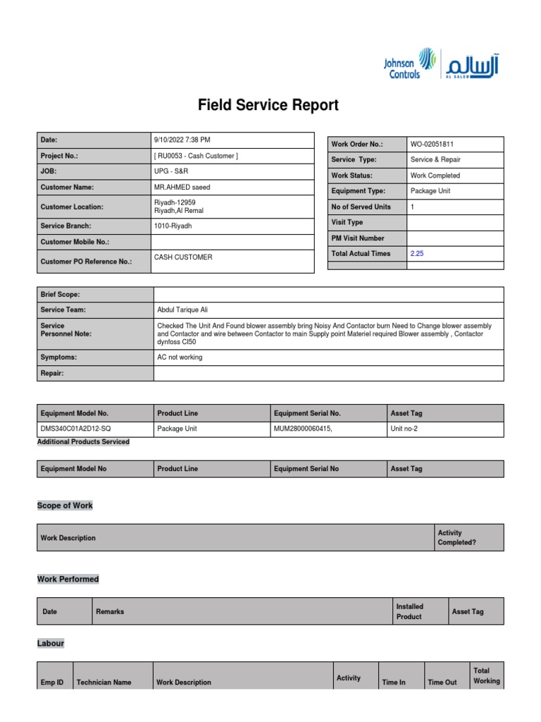 Field Service Report Summary | PDF | Business