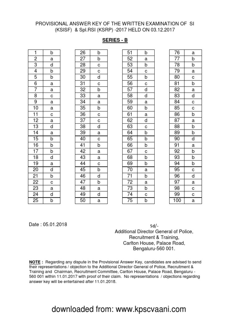 27 Key Answer KSISF KSRP - PSI 19 - ztvT22l | PDF