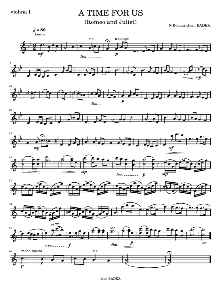 A Time For Us Violin I | PDF | Musical Forms | Musical Compositions