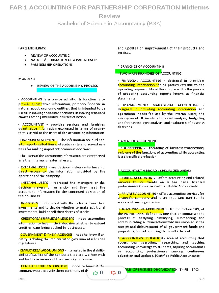 Far 1 Accounting For Partnership Corporation Midterms Review Compress ...