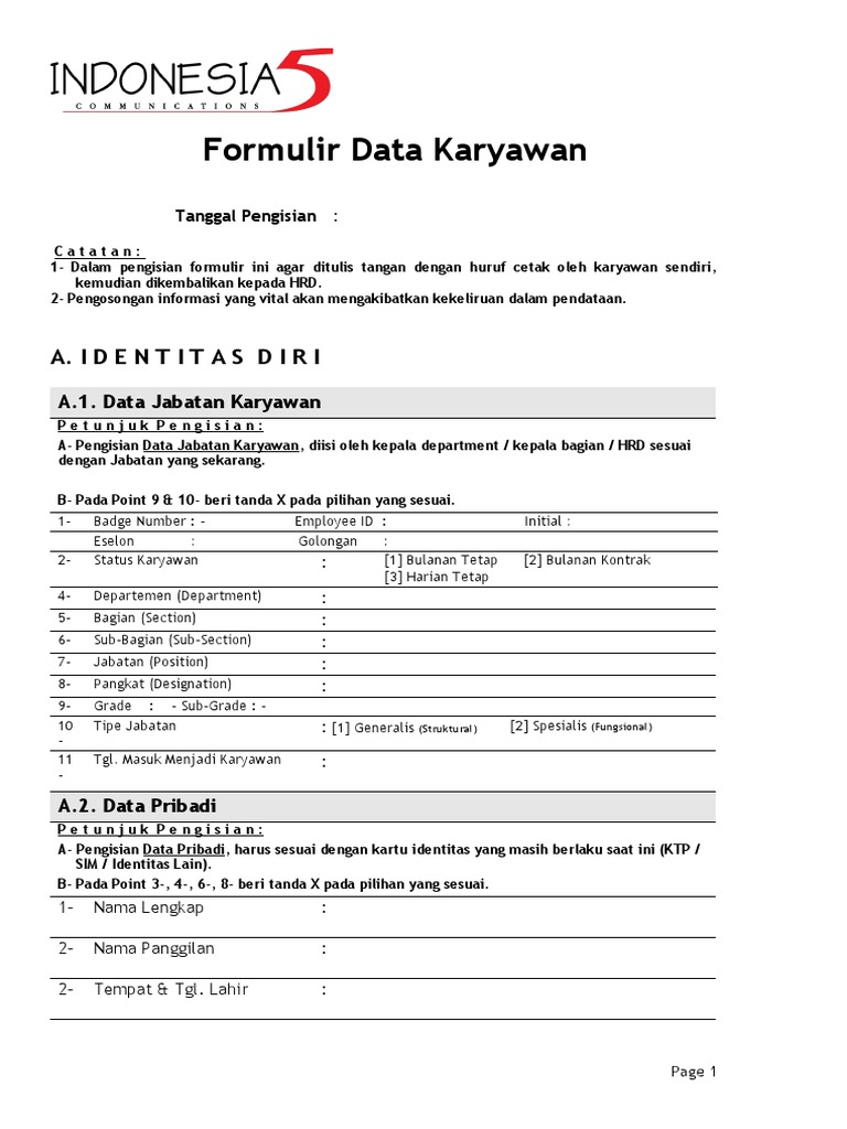 I5-Formulir Biodata Karyawan | PDF