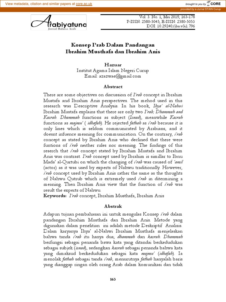 Konsep I'rab Dalam Pandangan Ibrahim Musthafa Dan Ibrahim Anis | PDF ...