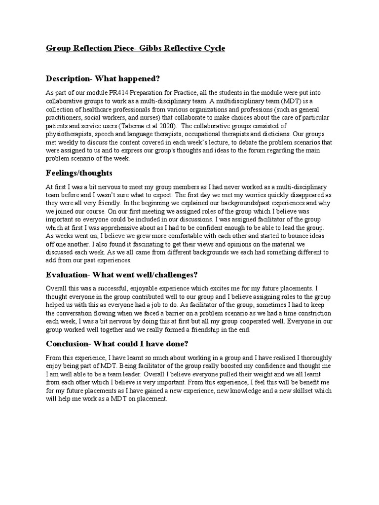 Gibbs Reflective Cycle - Group Reflection | PDF | Health Professional ...