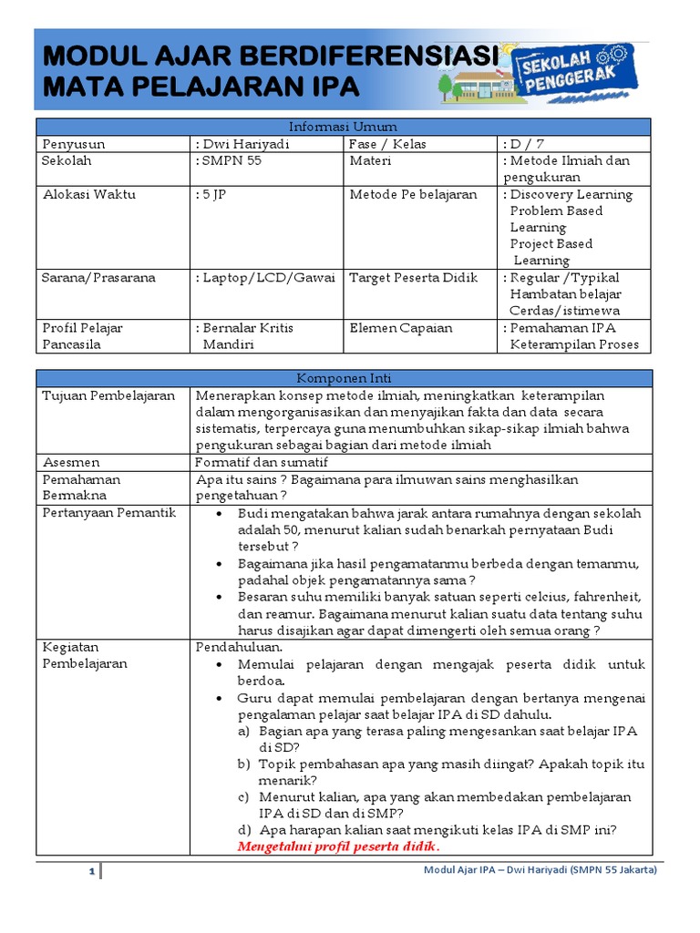 Modul Ajar Berdiferensiasi Dwi Hariyadi | PDF