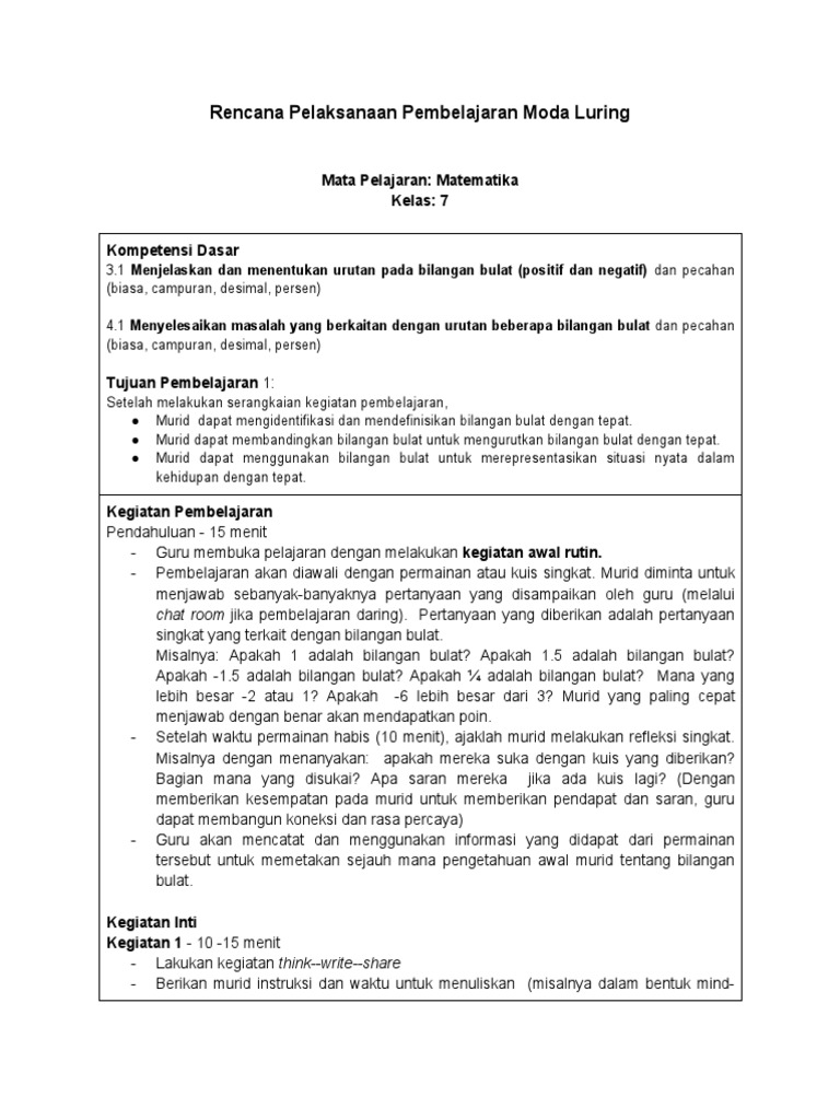 Contoh RPP Moda Luring | PDF