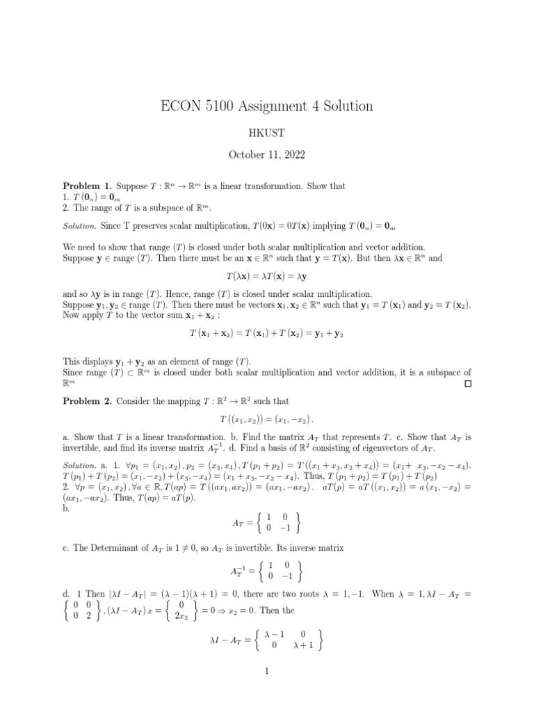 Problem Set 5 Solutions | PDF | Vector Space | Eigenvalues And Eigenvectors Problem Set 5 Solutions | PDF | Vector Space | Eigenvalues And Eigenvectors