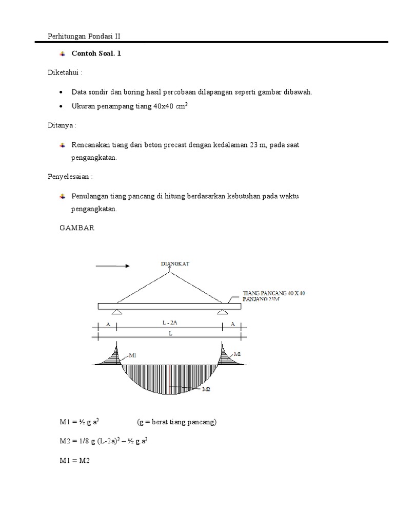 Contoh Soal (1) Rencanakan Tiang Dari Beton Precast Dengan Kedalaman 23 ...