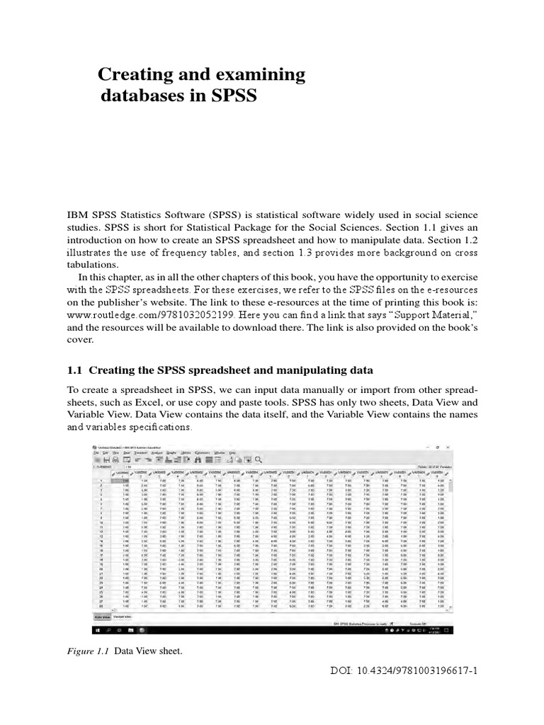 Creating And Examining Databases In SPSS PDF Spss Spreadsheet