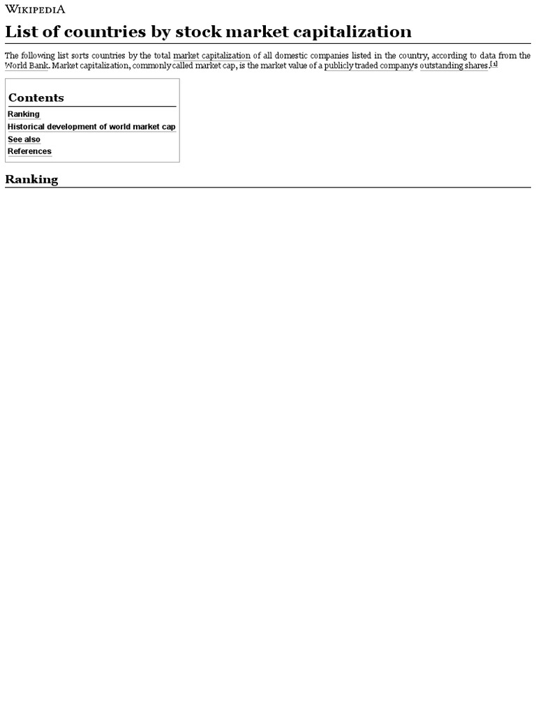 List of Countries by Stock Market Capitalization - Wikipedia | PDF ...