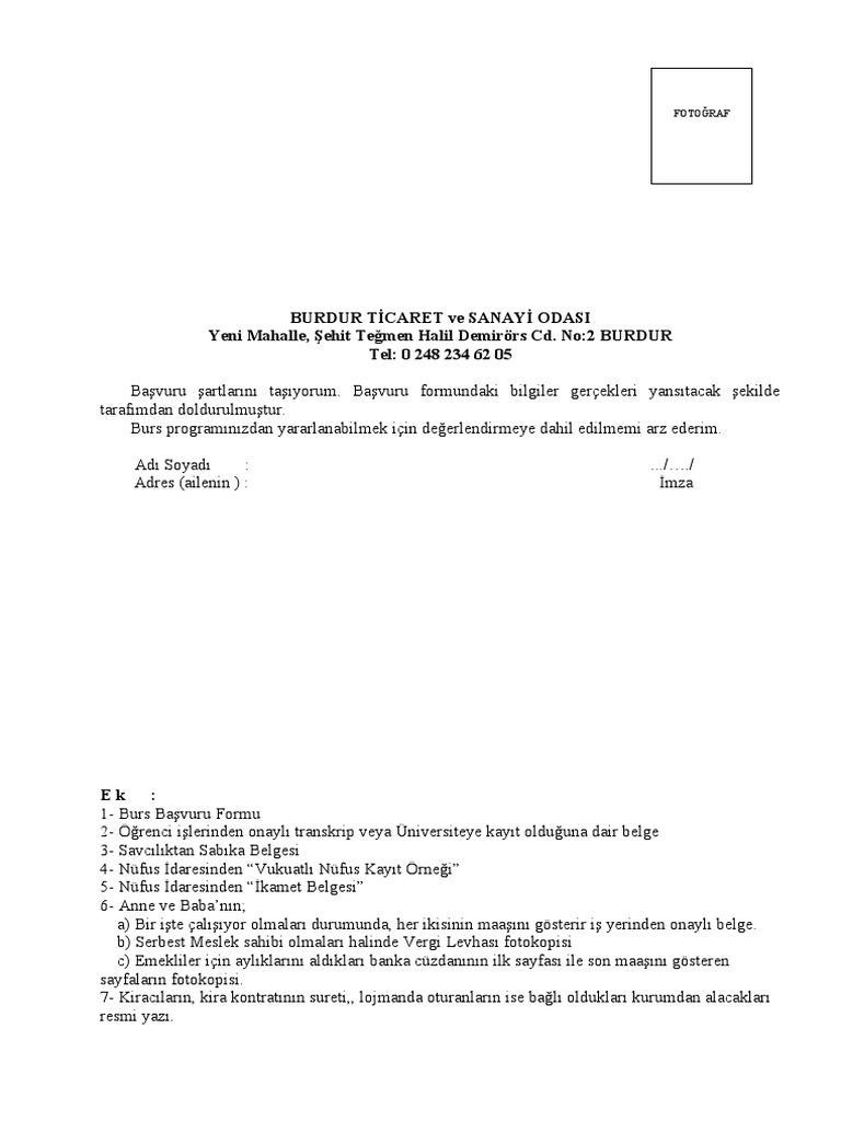 Burs Basvuru Formu | PDF